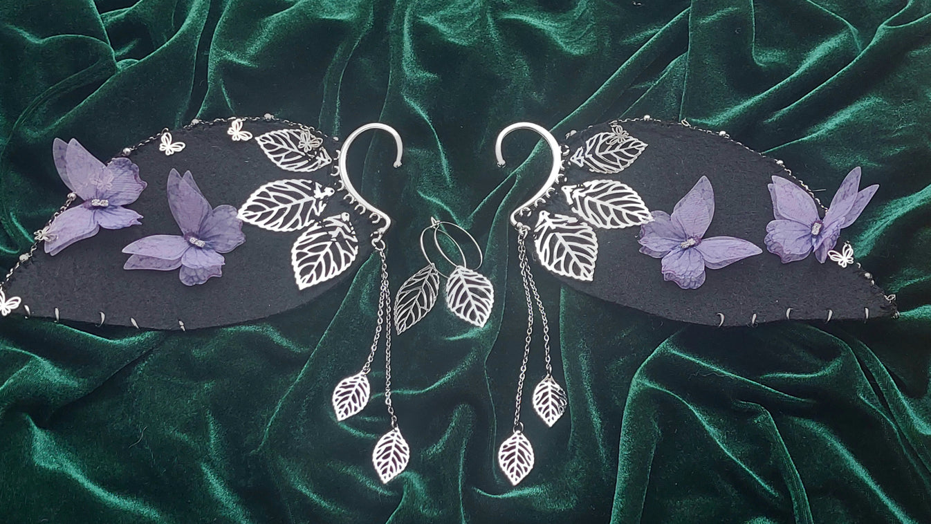 Elf Fairy Ear Cuffs with Butterflies - Fantasy Silver Leaves Jewelry ...