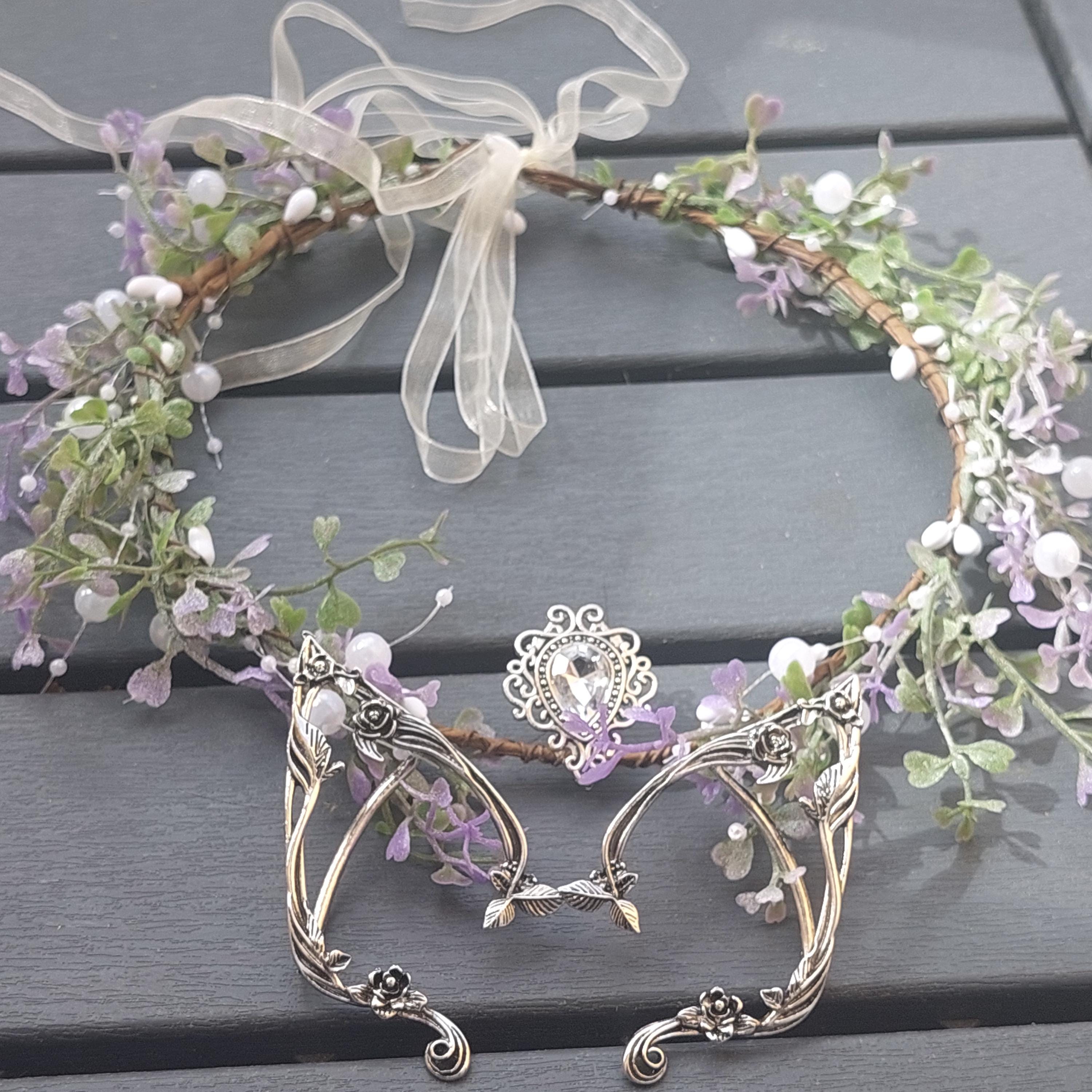 Elven Set – Rose Flower Crown & Golden Ear Cuffs | Fantasy Jewelry ...